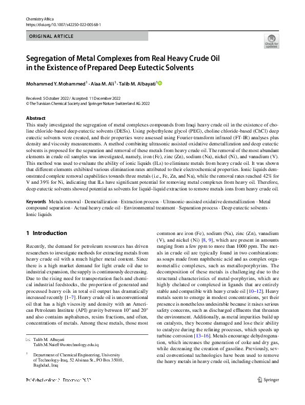 (PDF) Segregation of Metal Complexes from Real Heavy Crude Oil in the ...