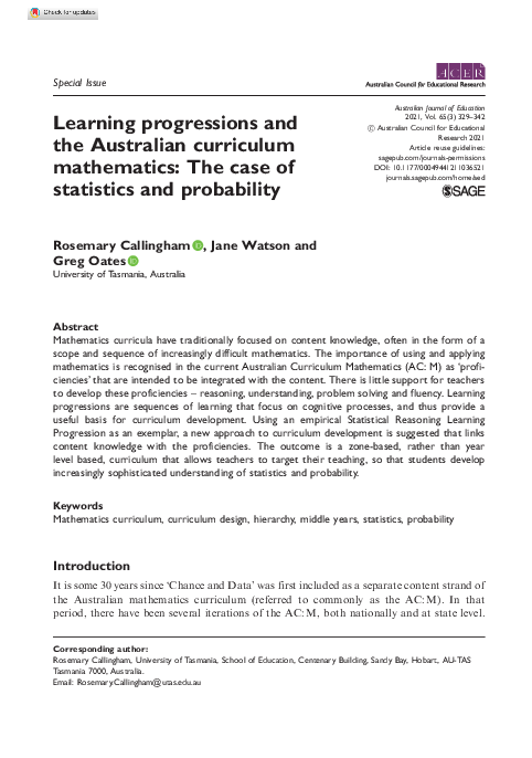 (PDF) Learning progressions and the Australian curriculum mathematics ...