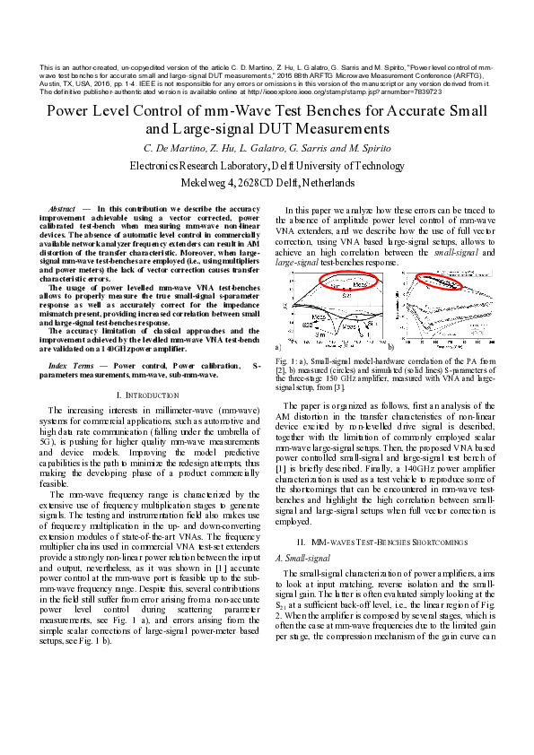 Pdf Power Level Control Of Mm Wave Test Benches For Accurate Small And Large Signal Dut