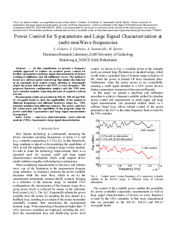 (PDF) Power control for S-parameters and large signal characterization at (sub)-mmWave frequencies