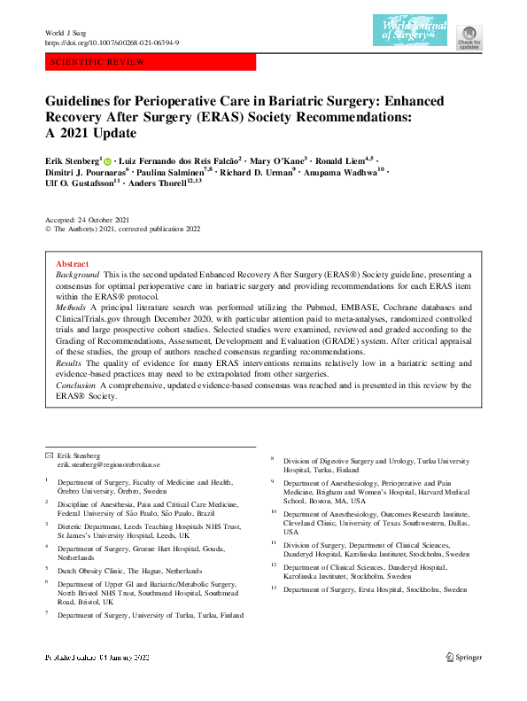 (PDF) Guidelines for Perioperative Care in Bariatric Surgery: Enhanced ...