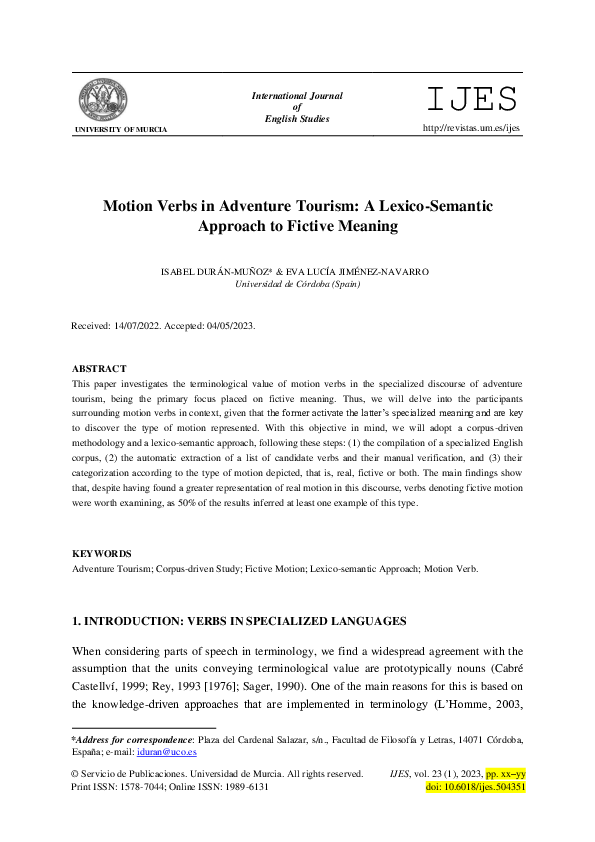 (PDF) Motion Verbs in Adventure Tourism: A Lexico-Semantic Approach to ...