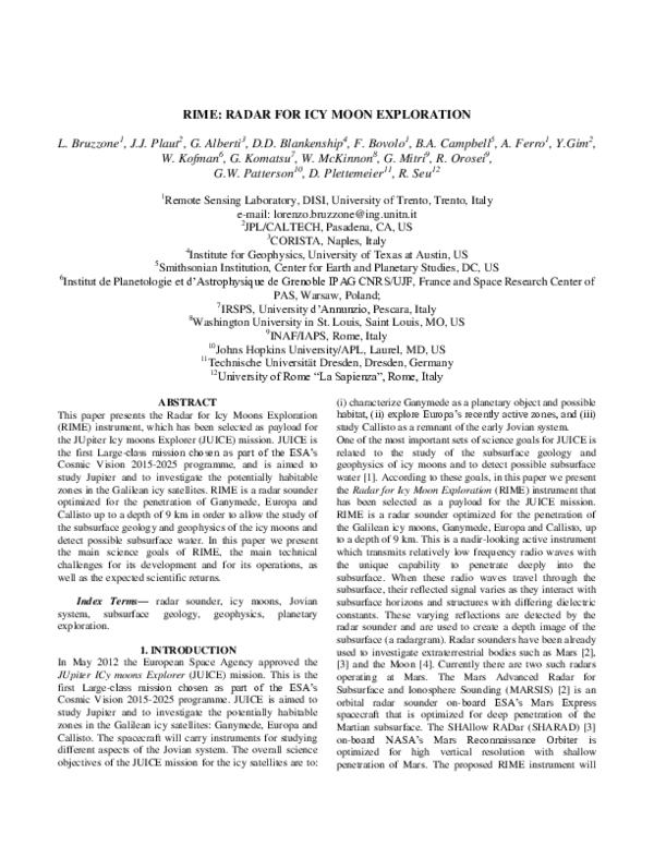 (PDF) RIME: Radar for Icy moon Exploration