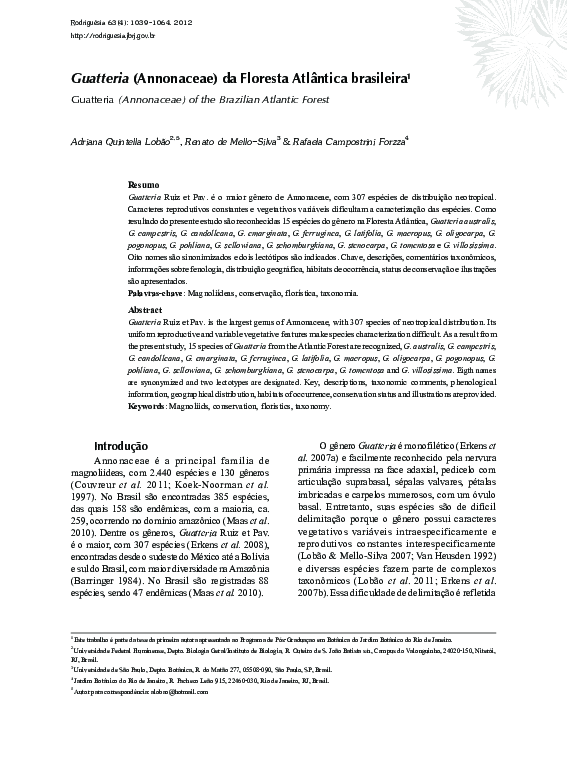 (PDF) Guatteria (Annonaceae) da Floresta Atlântica brasileira