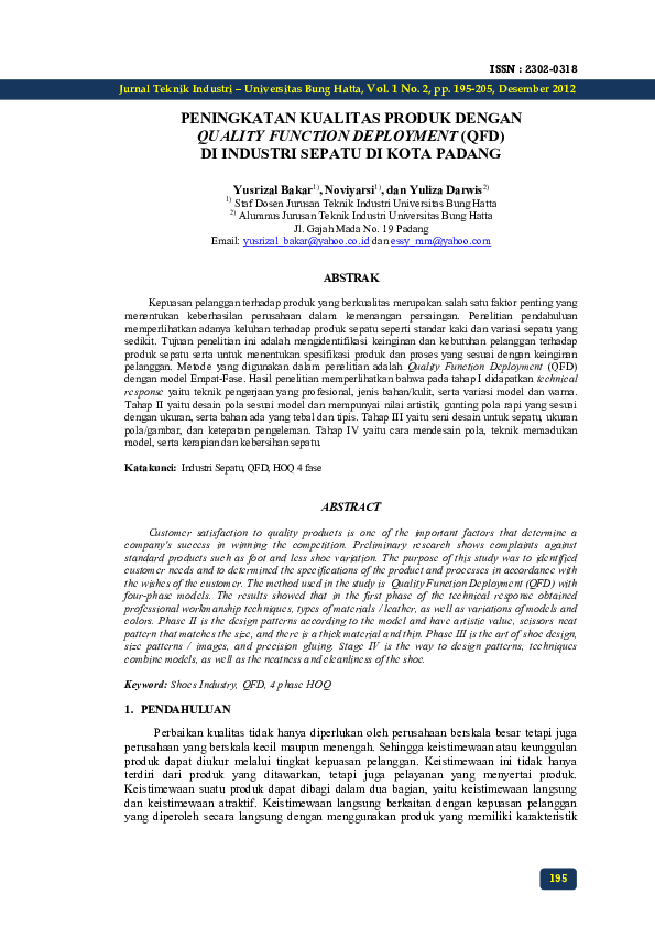 (PDF) Peningkatan Kualitas Produk Dengan Quality Function Deployment (QFD) DI Industri Sepatu DI ...