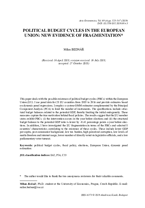 (PDF) Political Budget Cycles in the European Union: New Evidence of ...