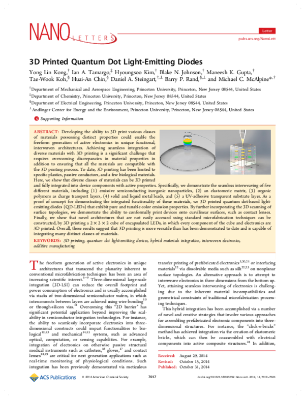 (PDF) 3D Printed Quantum Dot Light-Emitting Diodes