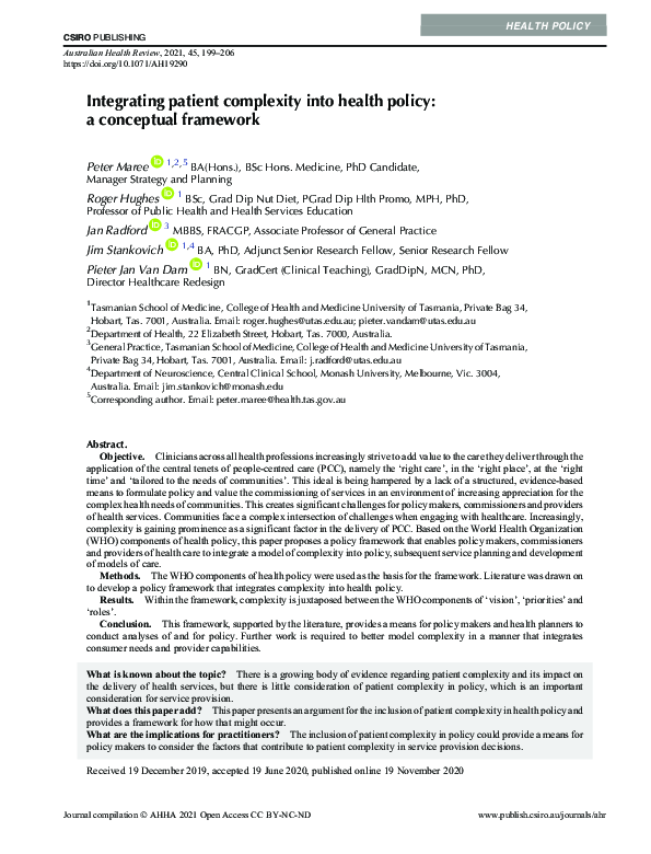 (PDF) Integrating patient complexity into health policy: a conceptual ... (PDF) Integrating patient complexity into health policy: a conceptual ...
