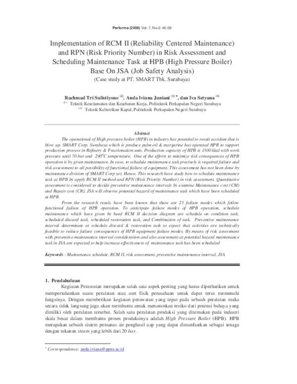 (PDF) Implementation of RCM II (Reliability Centered Maintenance) and RPN (Risk Priority Number ...