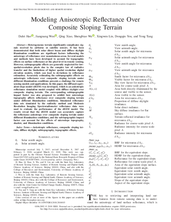 (PDF) Modeling Anisotropic Reflectance Over Composite Sloping Terrain