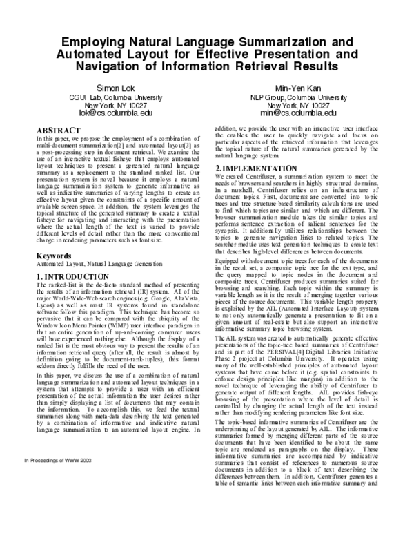 (PDF) Employing Natural Language Summarization and Automated Layout for Effective Presentation ...
