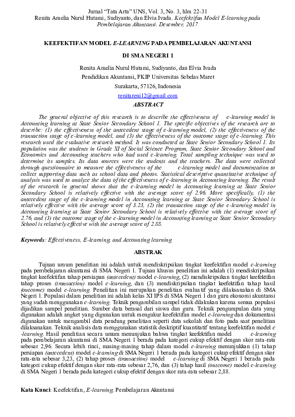 Keefektifan Model E-Learning Pada Pembelajaran Akuntansi DI Sma Negeri 1