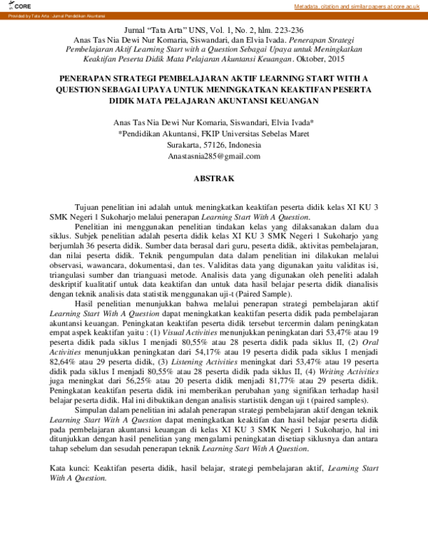 (PDF) Penerapan Strategi Pembelajaran Aktif Learning Start with a ...
