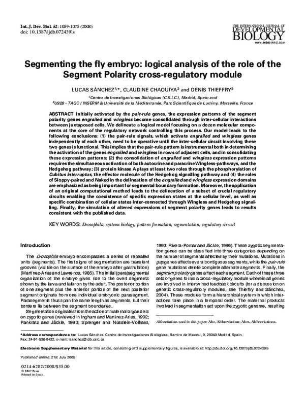 (PDF) Segmenting the fly embryo: logical analysis of the role of the ...