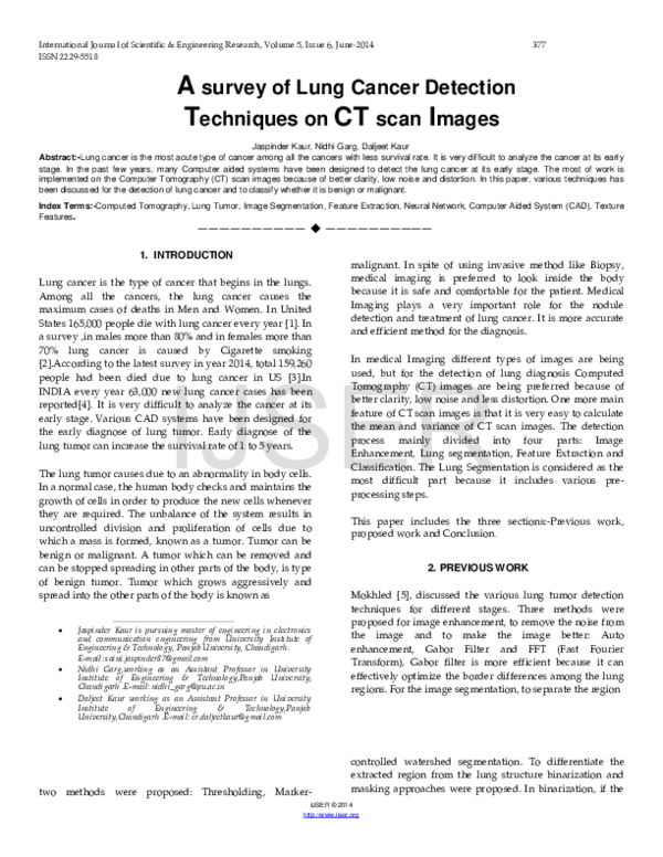 (PDF) A survey of Lung Cancer Detection Techniques on CT scan Images
