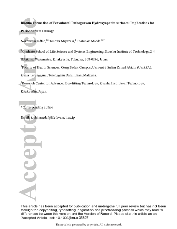 (PDF) Biofilm formation of periodontal pathogens on hydroxyapatite ...