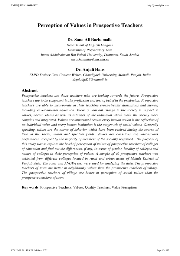 (PDF) Perception of Values in Prospective Teachers