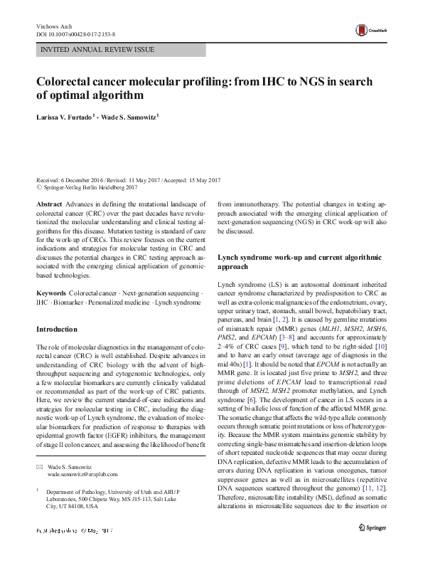 (PDF) Colorectal cancer molecular profiling: from IHC to NGS in search ...