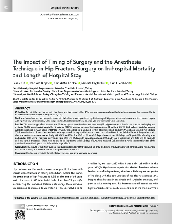 (PDF) The Impact of Timing of Surgery and the Anesthesia Technique in ...
