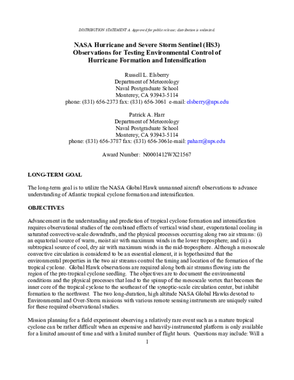 (PDF) NASA Hurricane and Severe Storm Sentinel (HS3) Observations for ...