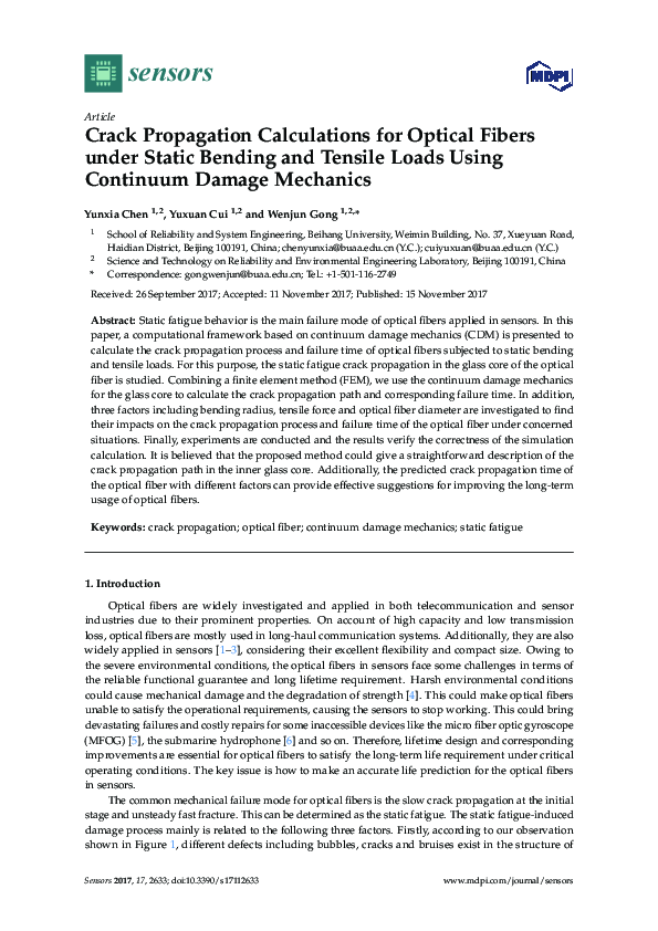 (PDF) Crack Propagation Calculations for Optical Fibers under Static Bending and Tensile Loads ...
