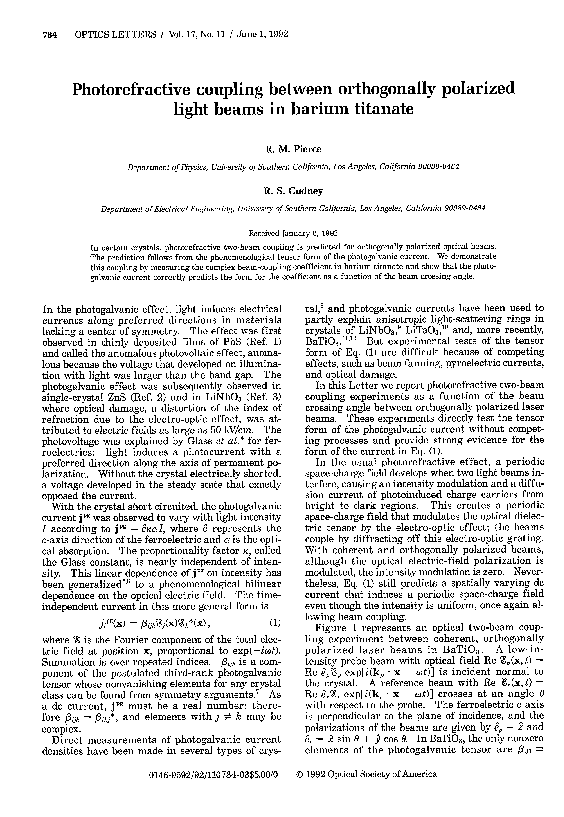 (PDF) Photorefractive coupling between orthogonally polarized light ...