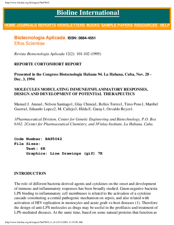 (PDF) Reporte Corto/Short Report - Molecules Modulating Immune ...