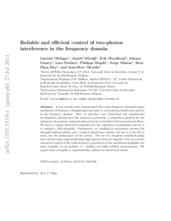 (PDF) Implementing two-photon interference in the frequency domain with electro-optic phase ...