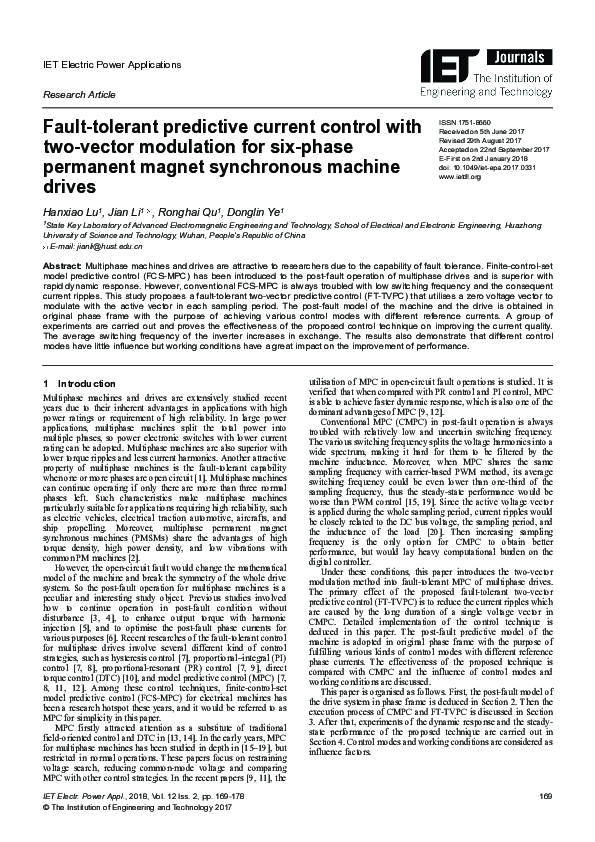 Pdf Fault‐tolerant Predictive Current Control With Two‐vector