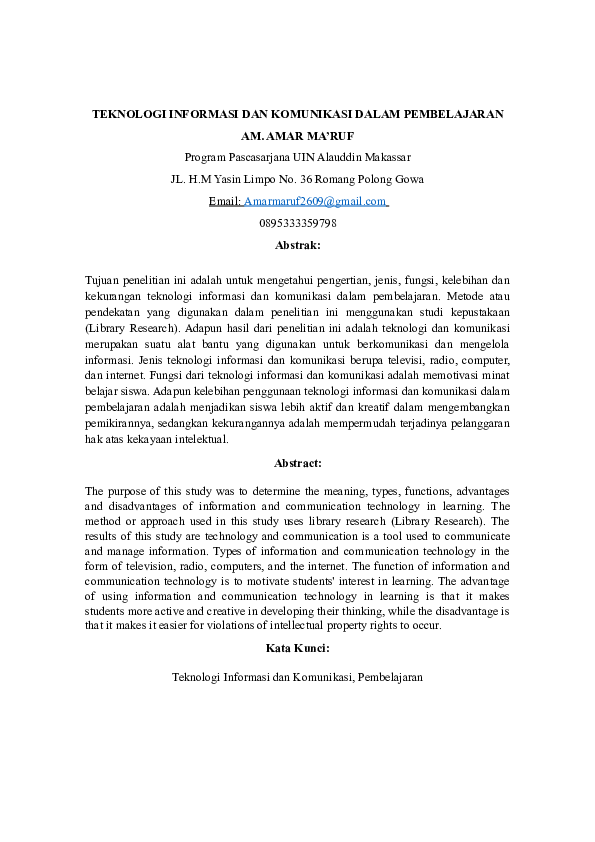 (DOC) TEKNOLOGI INFORMASI DAN KOMUNIKASI DALAM PEMBELAJARAN