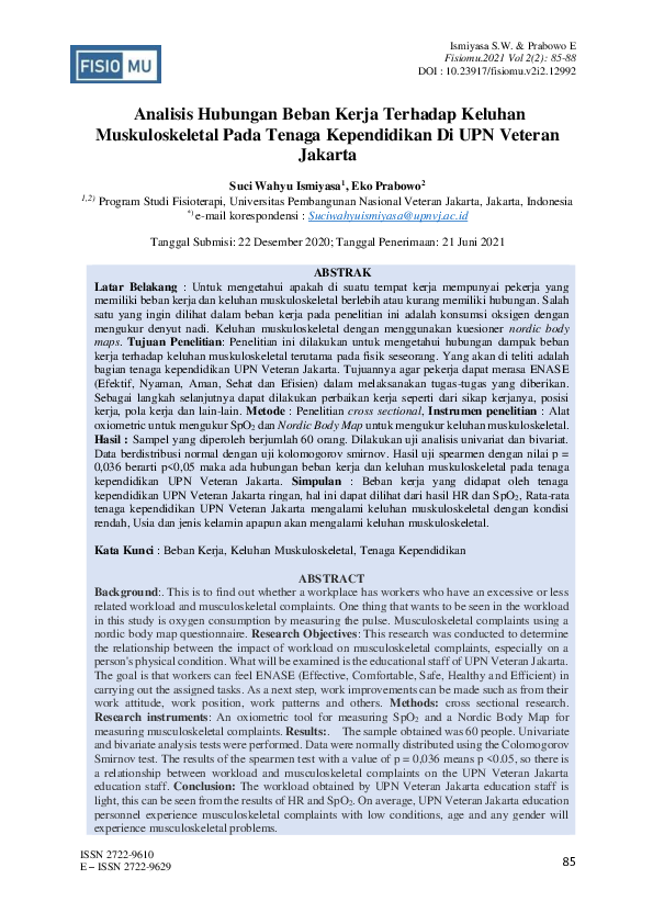 (PDF) Analisis Hubungan Beban Kerja Terhadap Keluhan Muskuloskeletal Pada Tenaga Kependidikan Di ...
