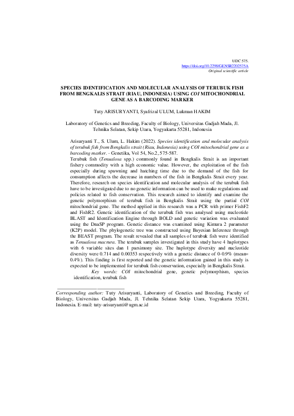 (PDF) Species identification and molecular analysis of terubuk fish ...