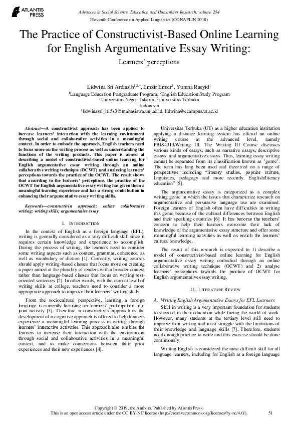 (PDF) The Practice of Constructivist-Based Online Learning for English Argumentative Essay ...