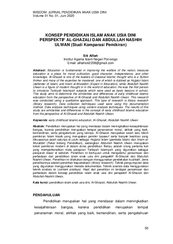 (PDF) Konsep Pendidikan Islam Anak Usia Dini Perspektif Al-Ghazali Dan Abdullah Nashih Ulwan ...