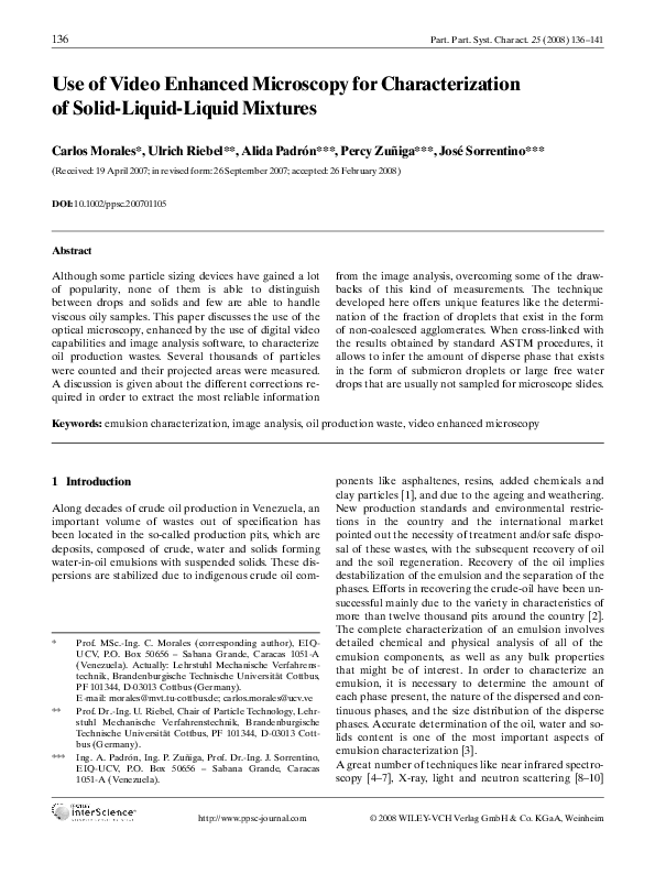 (PDF) Use of Video Enhanced Microscopy for Characterization of Solid-Liquid-Liquid Mixtures ...