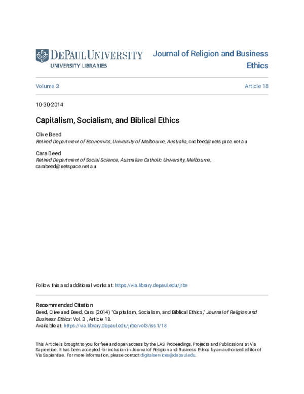 (PDF) Capitalism, Socialism, and Biblical Ethics