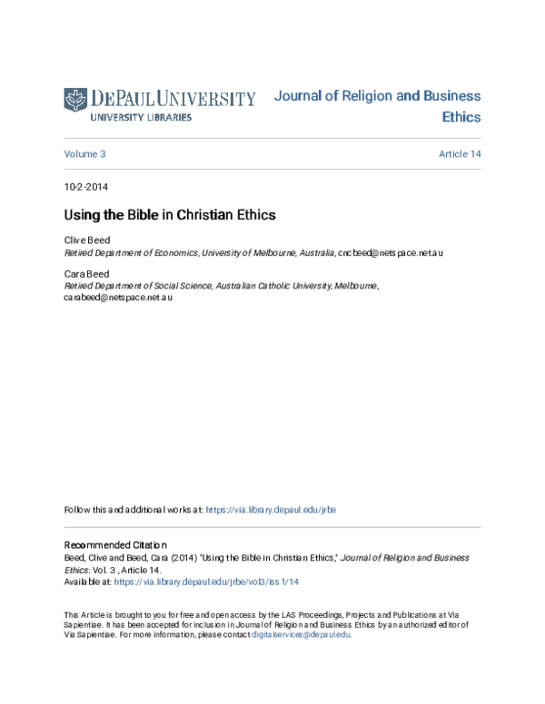 (PDF) Using the Bible in Christian Ethics