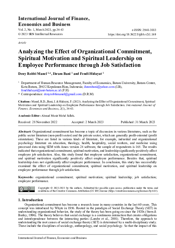 (PDF) Analyzing the Effect of Organizational Commitment, Spiritual Motivation and Spiritual ...