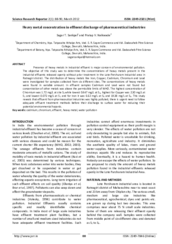 (PDF) Heavy metal concentration in effluent discharge of pharmaceutical ...