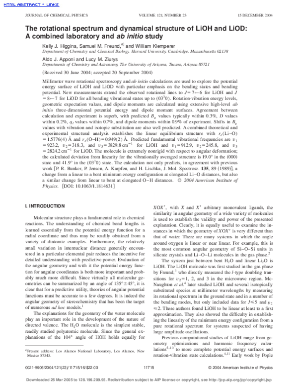 (PDF) The rotational spectrum and dynamical structure of LiOH and LiOD ...