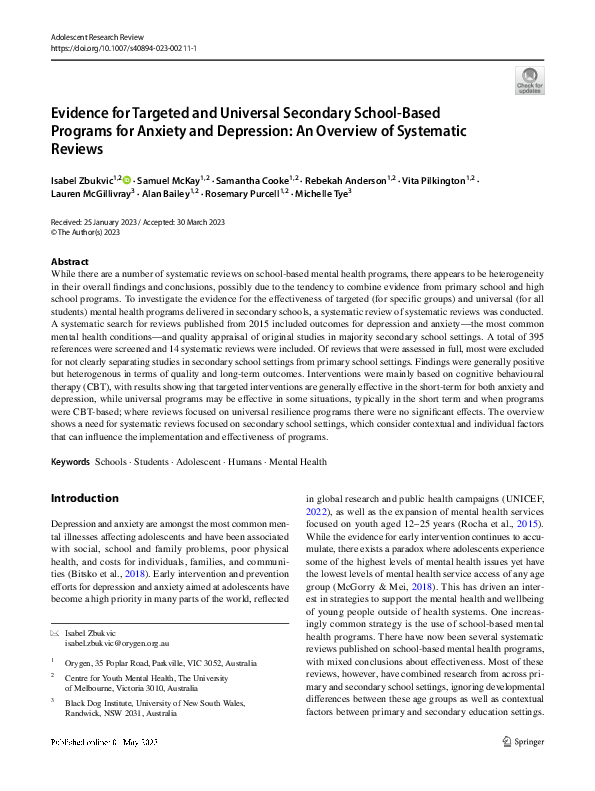 (PDF) Evidence for Targeted and Universal Secondary School-Based ...