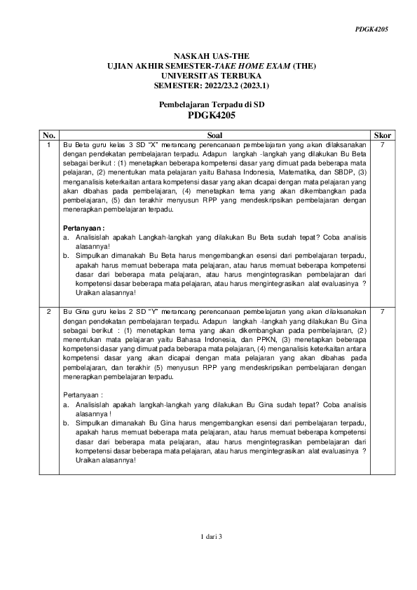 (PDF) NASKAH UAS-THE UJIAN AKHIR SEMESTER-TAKE HOME EXAM (THE) UNIVERSITAS TERBUKA SEMESTER ...