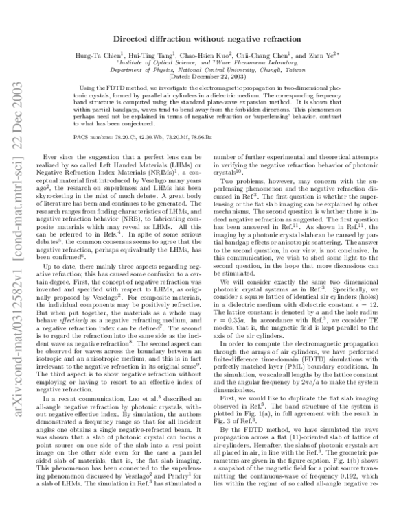(PDF) Directed diffraction without negative refraction
