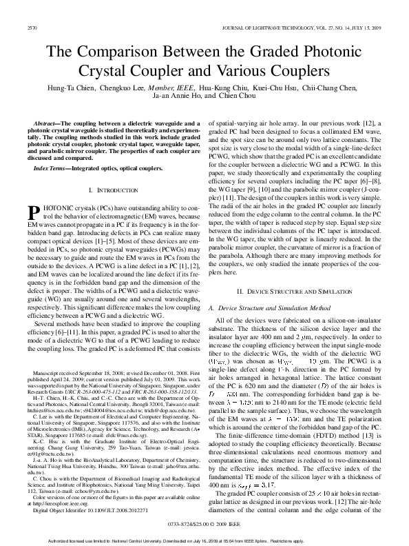 (PDF) The Comparison Between the Graded Photonic Crystal Coupler and Various Couplers