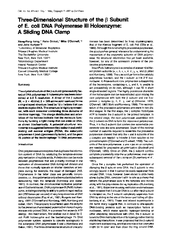 (PDF) Three-dimensional structure of the β subunit of E. coli DNA ...