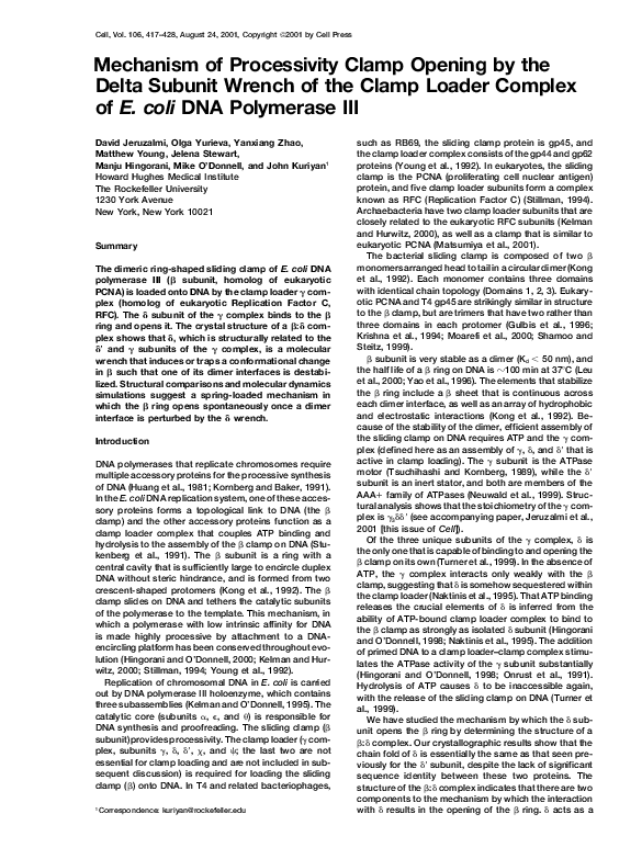 (PDF) Mechanism of Processivity Clamp Opening by the Delta Subunit ...