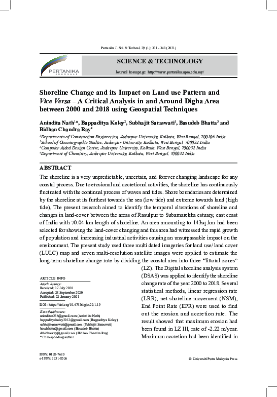 (PDF) Shoreline Change and its Impact on Land use Pattern and Vice ...