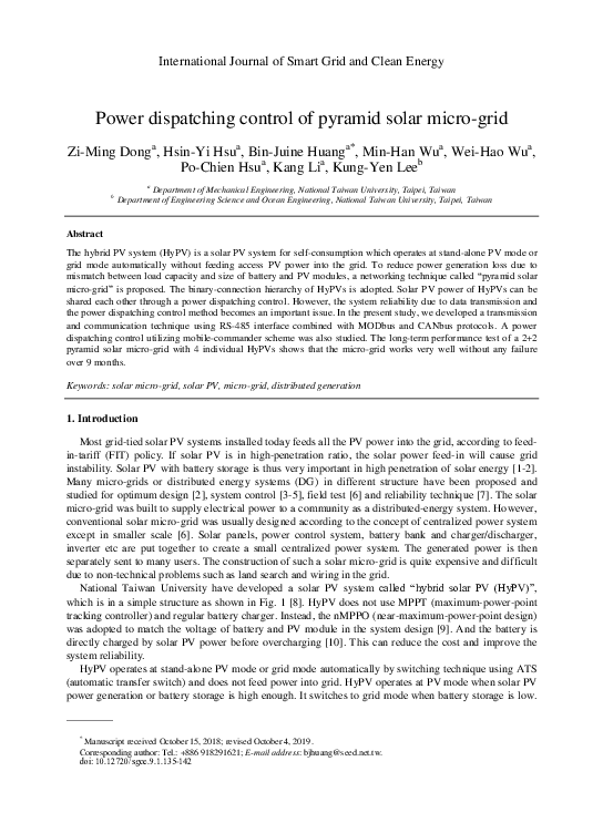 (PDF) Power dispatching control of pyramid solar micro-grid