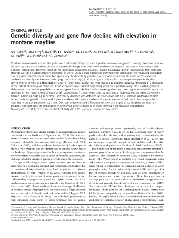 (PDF) Genetic diversity and gene flow decline with elevation in montane ...