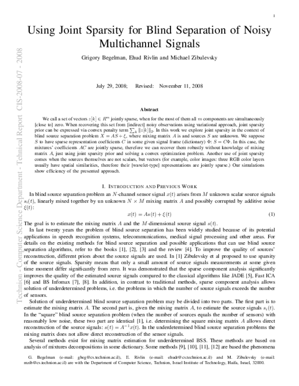 (PDF) Using Joint Sparsity for Blind Separation of Noisy Multichannel Signals